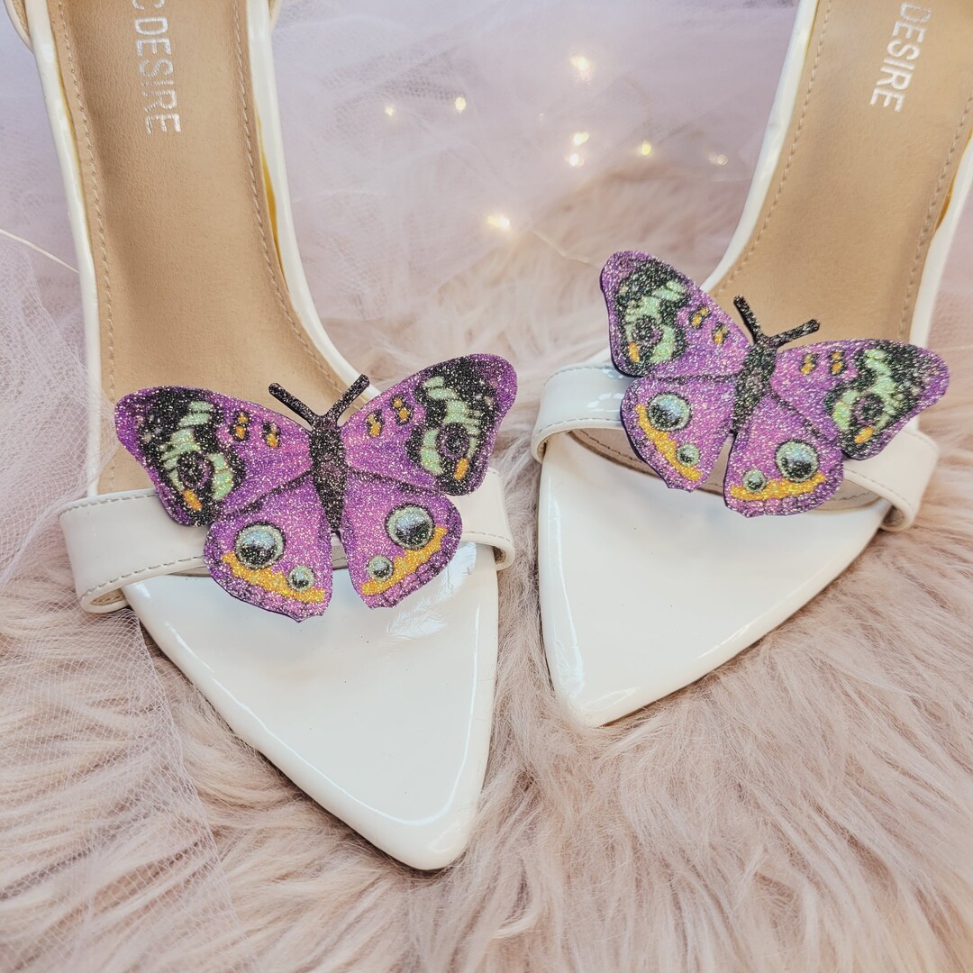Purple Peacock Butterfly Shoe Clips, Glitter Butterflies, Bride Shoe ...