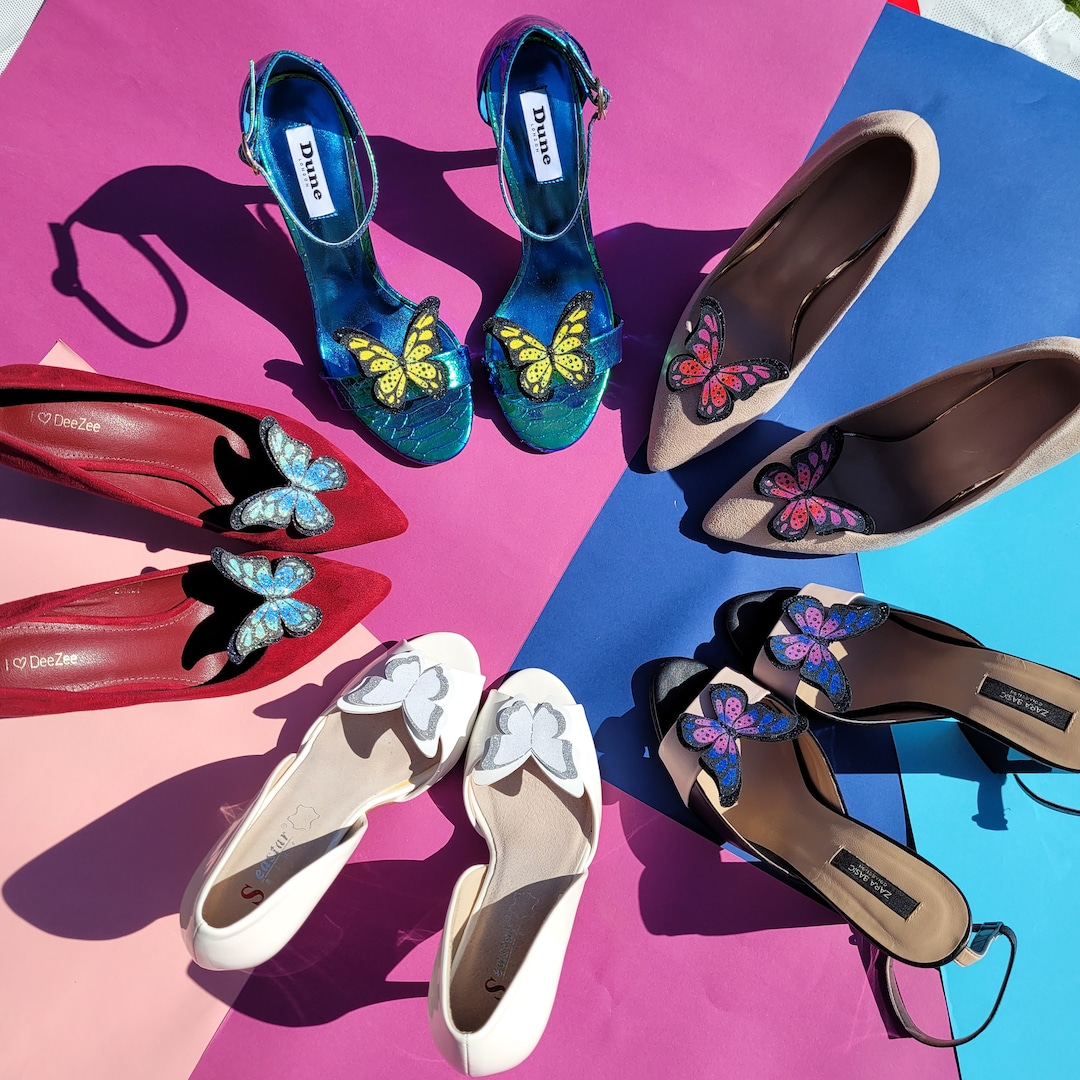 Butterfly Shoe Clips Glitter and Leather Shoe Accessories Monarch ...