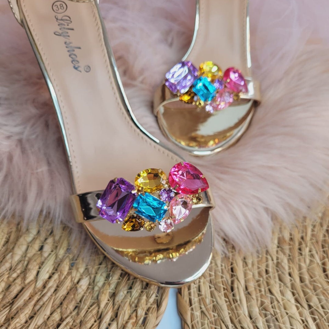 Rhinestone Shoe Clips, Colorful Crystals, Bride Shoe Clips, Shoe Clips ...