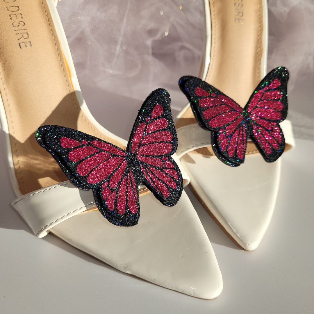 Berry Butterfly Shoe Clips, Raspberry Red Glitter Butterflies ...