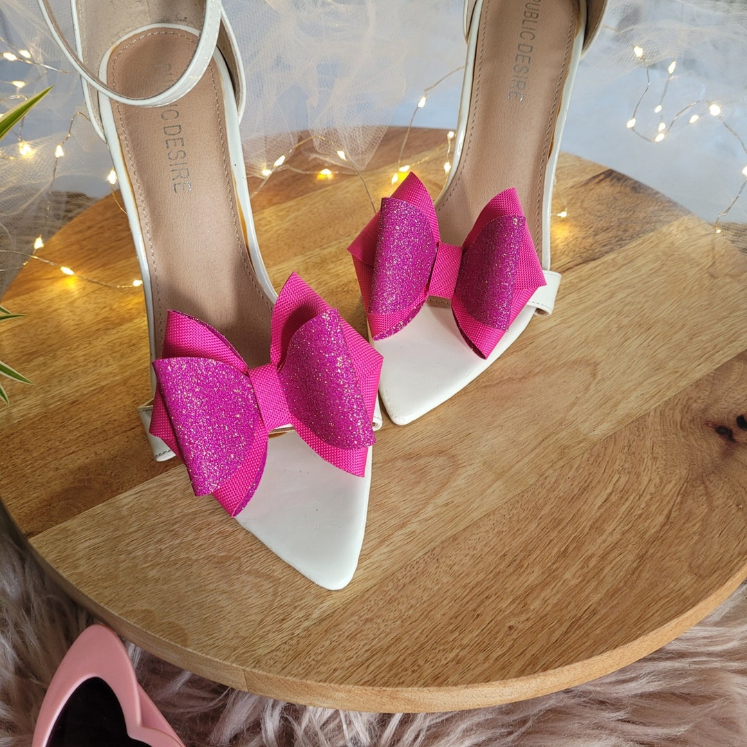 Fuchsia and Glitter Coquette Bow Shoe Clips Hot Pink Shoe Clips Wedding ...