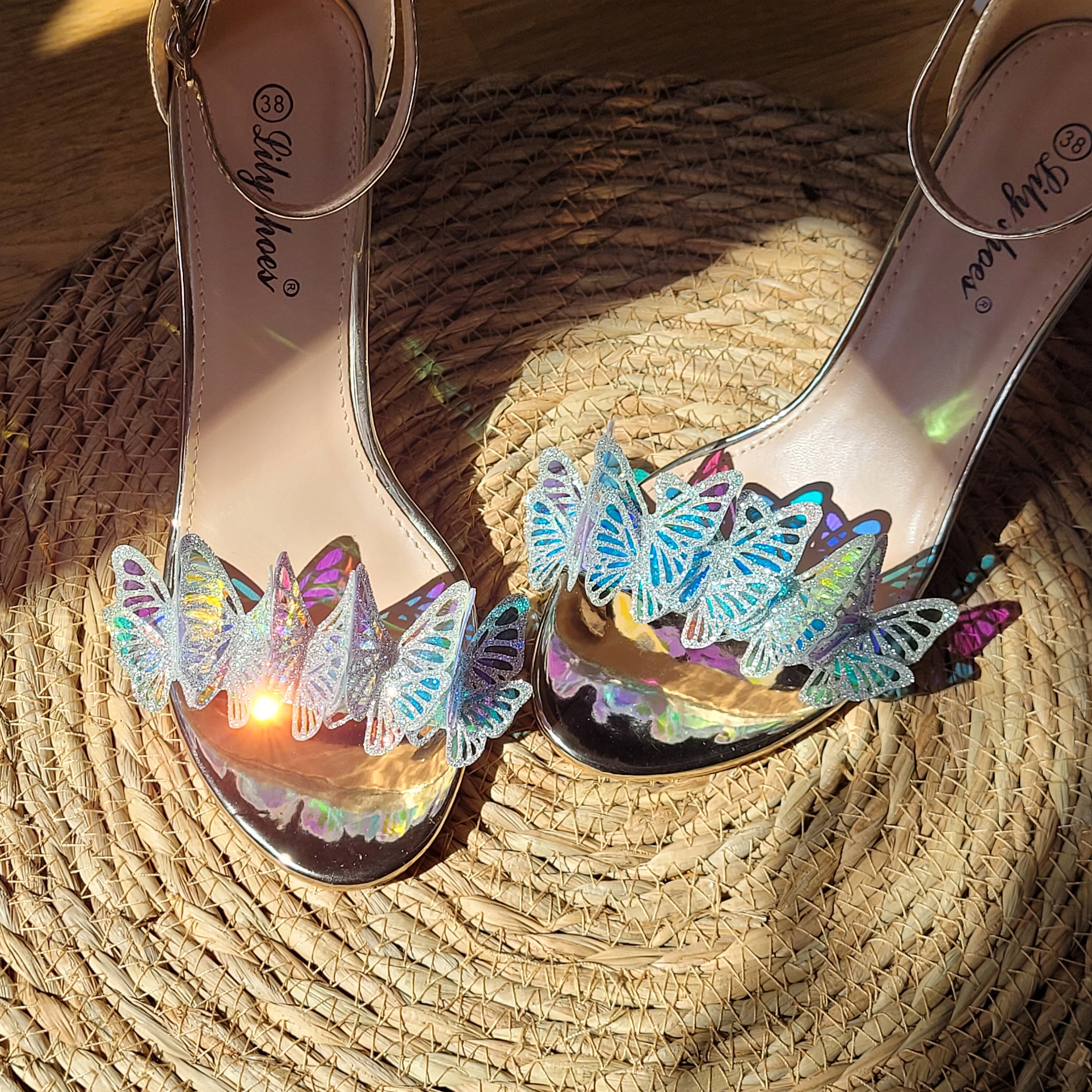 Opal Butterfly Garland Shoe Clips, Silver Butterflies, Wedding Shoe ...