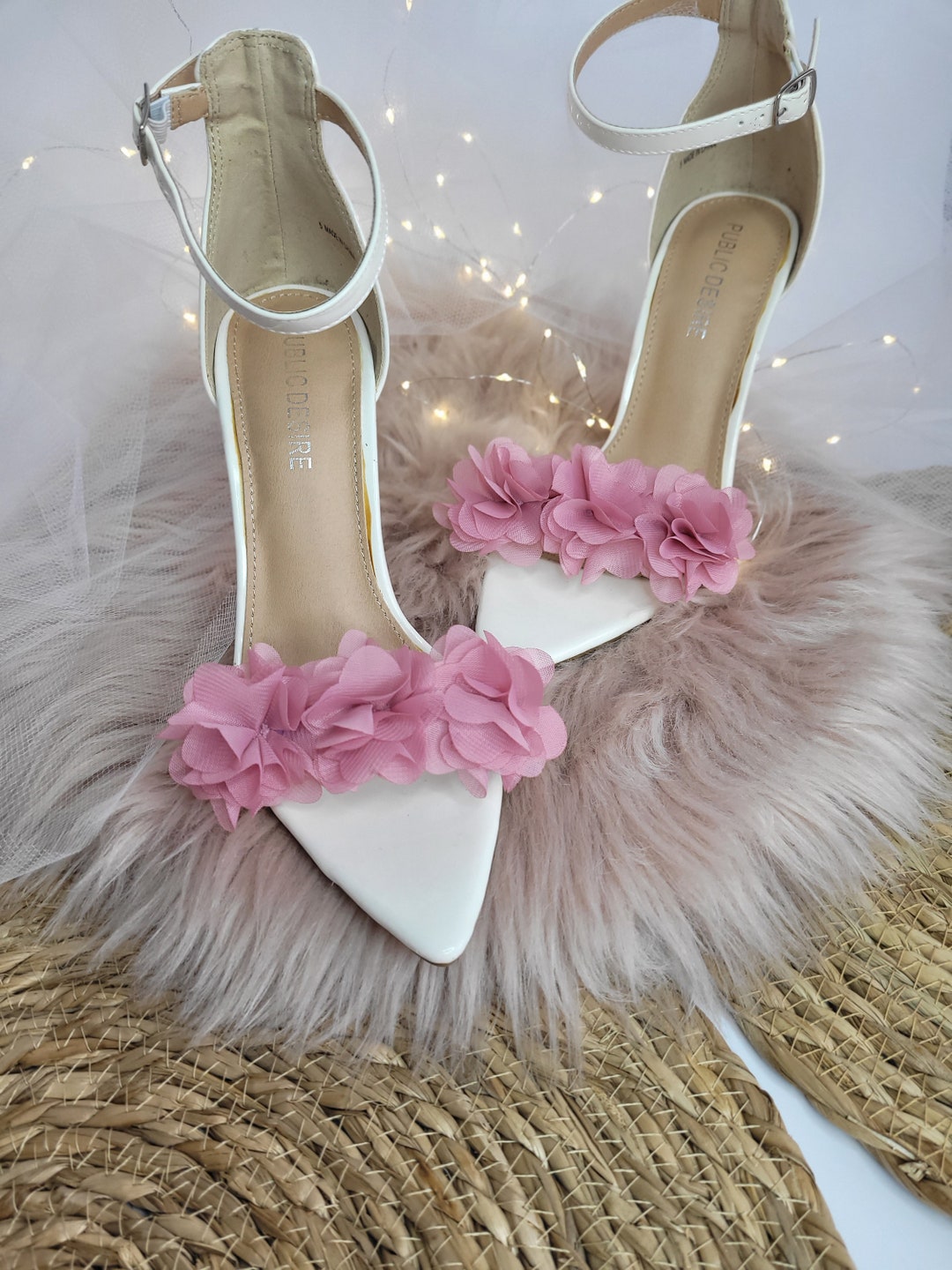 Powder Pink Flower Peony Pom Pom Shoe Clips, Chiffon Flowers, Tulle ...