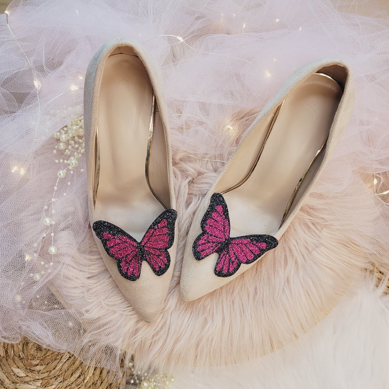 Berry Butterfly Shoe Clips, Raspberry Red Glitter Butterflies ...