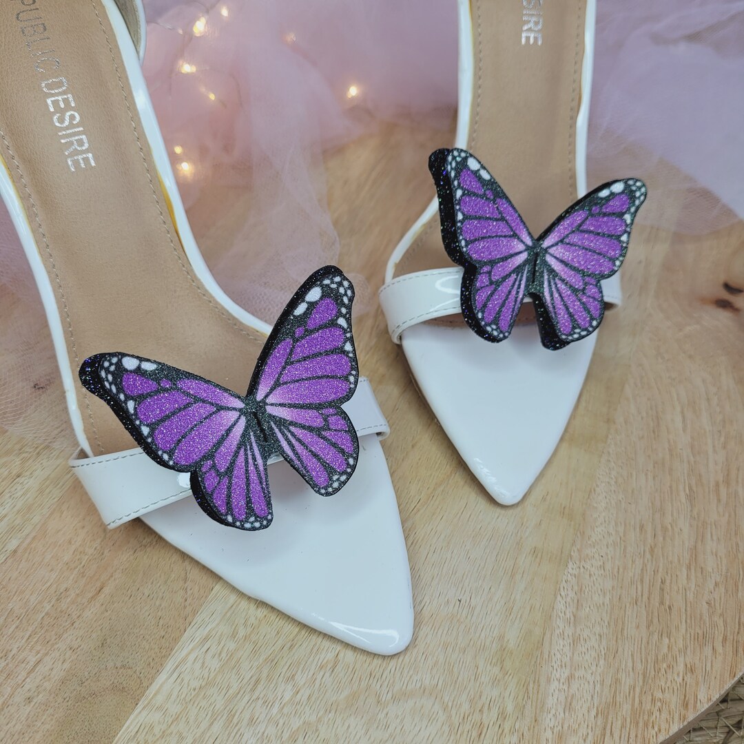 Purple Butterfly Shoe Clips, Glitter Butterflies, Bride Shoe Clips ...