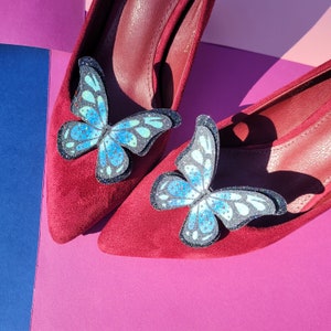 Butterfly Shoe Clips Glitter and Leather Shoe Accessories Monarch ...