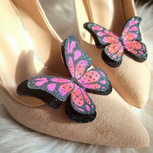 Butterfly Shoe Clips Glitter and Leather Shoe Accessories Monarch ...