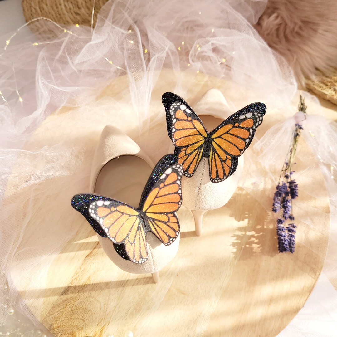 Monarch Butterfly Shoe Clips, Wedding Shoe Clips, Orange Butterfly Shoe ...