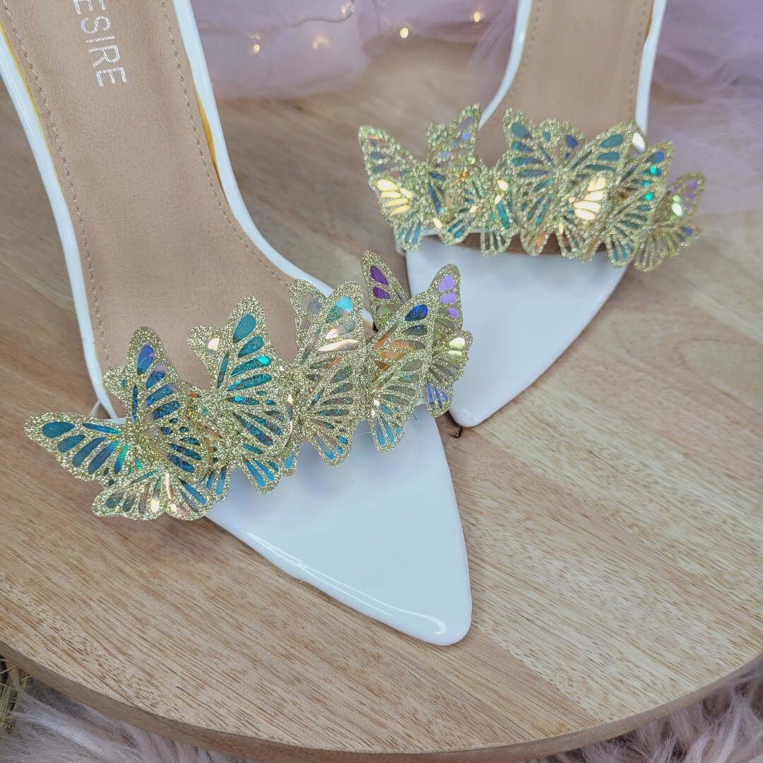 Holo Gold Butterfly Garland Shoe Clips, Glitter Butterflies, Wedding ...