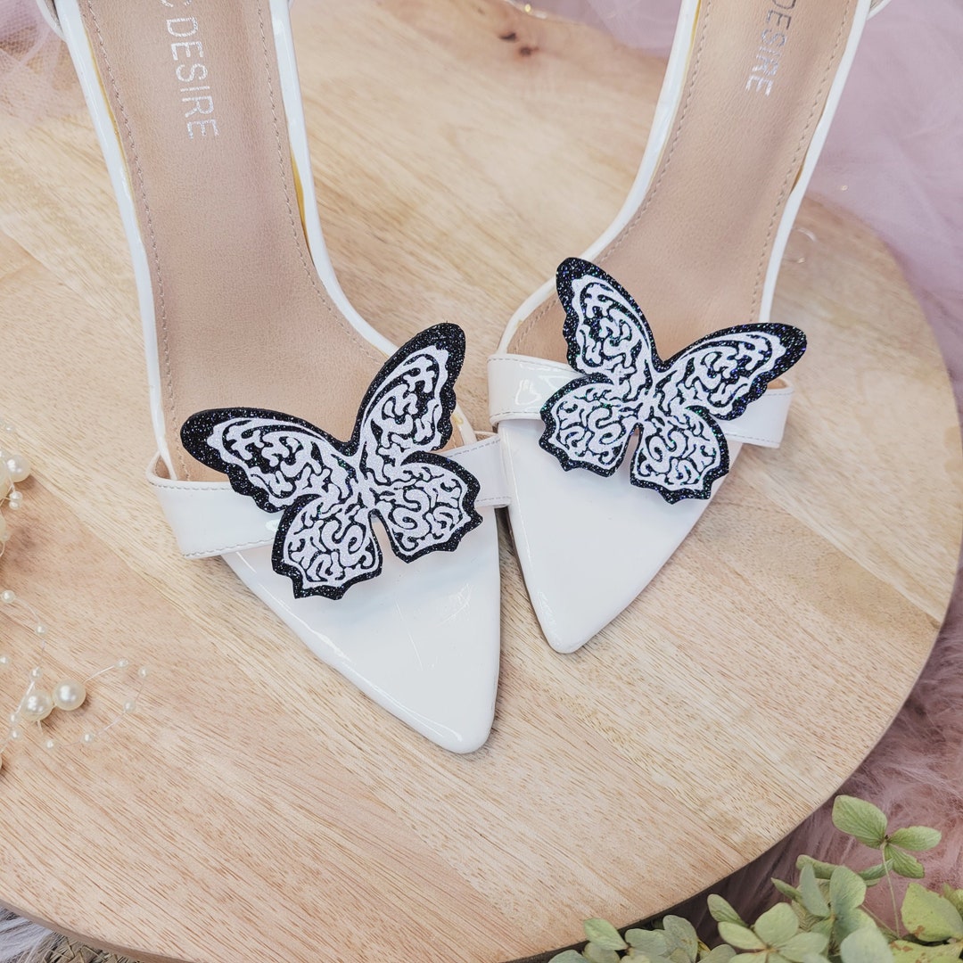 Black and White Butterfly, Wedding Shoe Clips, Glitter Shoe Accessories ...