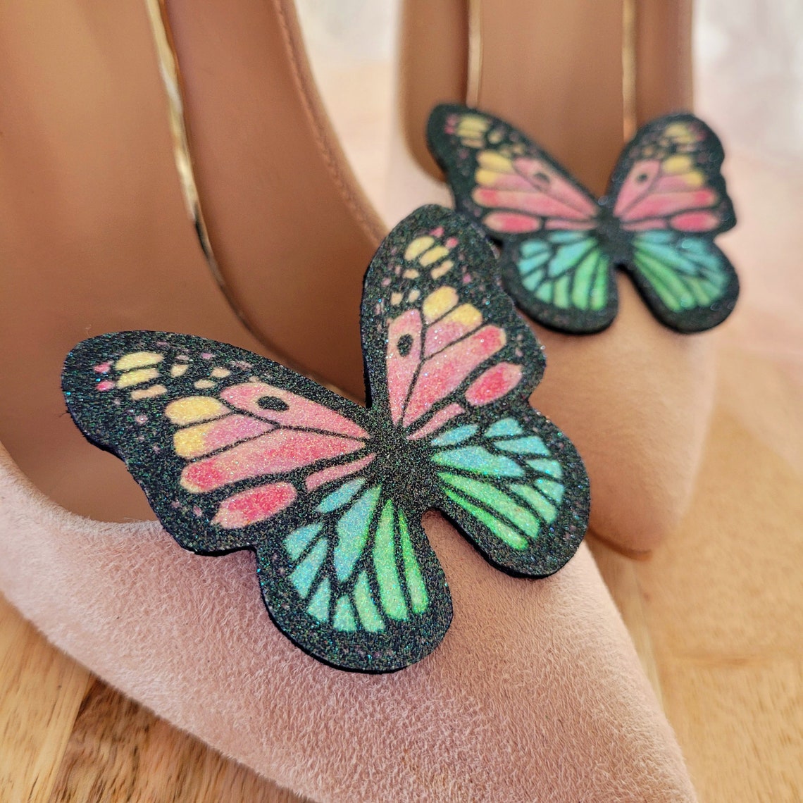 Monarch Butterfly Shoe Clips Rainbow Butterfly Glitter | Etsy