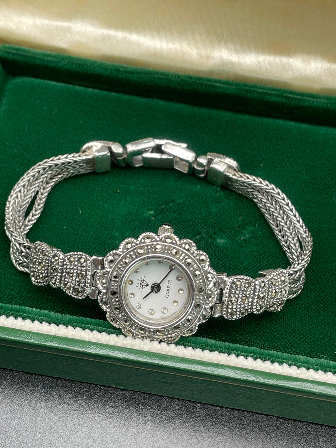 Vintage Solid Silver Watch With Marcasites Quartz Japan Gift for Women ...