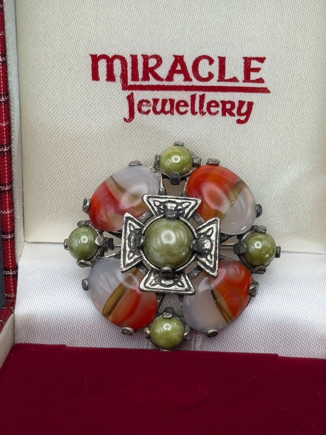 Vintage Miracle Brooch: Scottish Celtic Maltize Cross, Agate Glass - Etsy