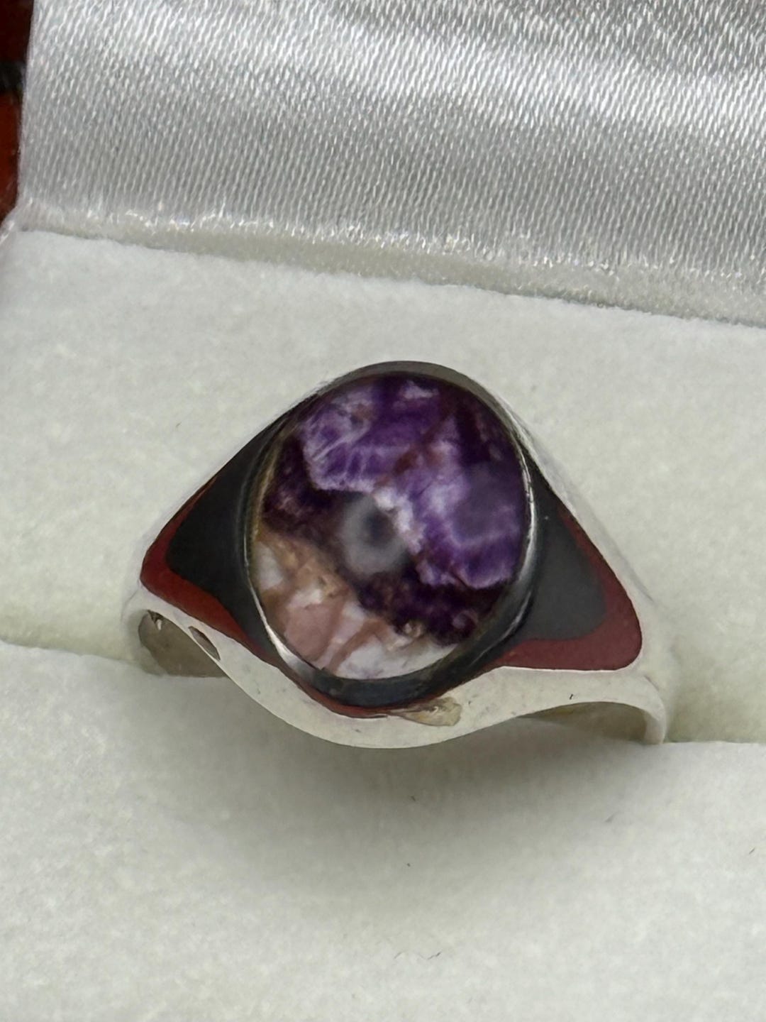 Vintage Blue John Ring Solid Silver Hallmarked Gemstone Modern Cocktail ...