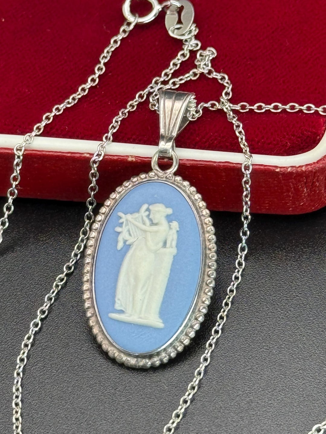 Vintage Wedgwood Sterling Silver Necklace, Blue Jasperware Pendant - Etsy