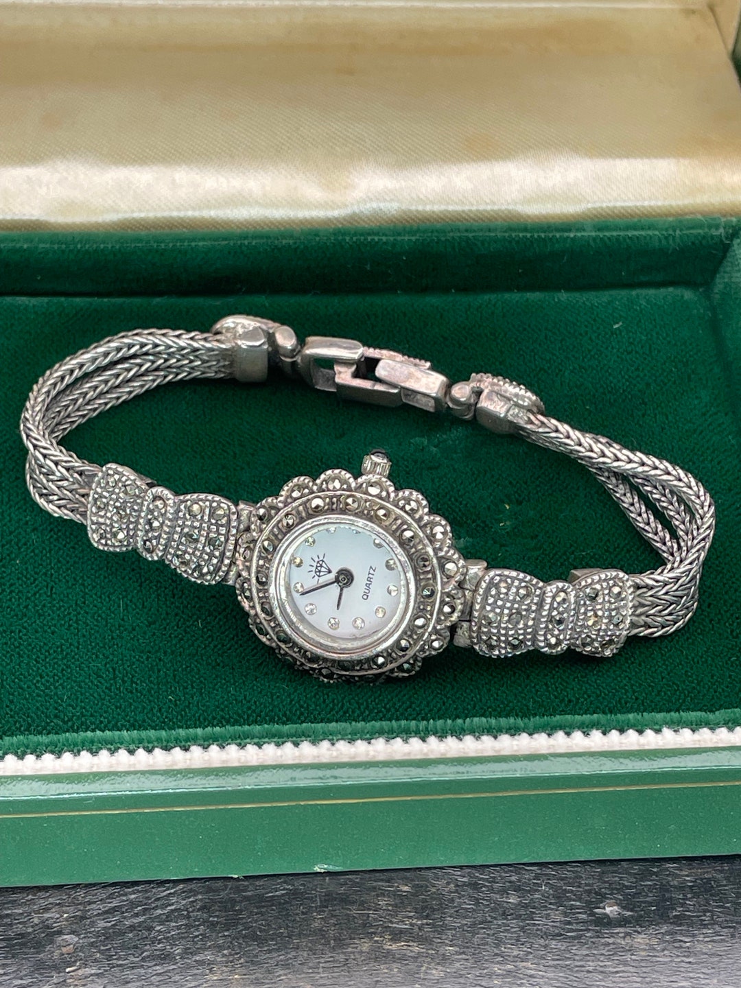 Vintage Solid Silver Watch With Marcasites Quartz Japan Gift for Women ...