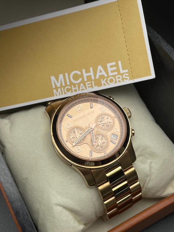 Vintage Michael Kors Wrist Watch Gold Plated Rose Gold Stainless Calendar Chronograph Large Dainty Perfect Condition Ornate Etsy Canada