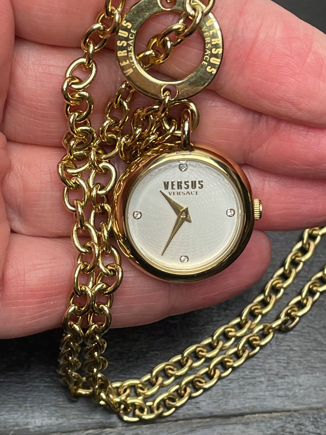 Vintage Versus Versace Watch Necklace T Bar Gold Plated Lion Head Gift ...