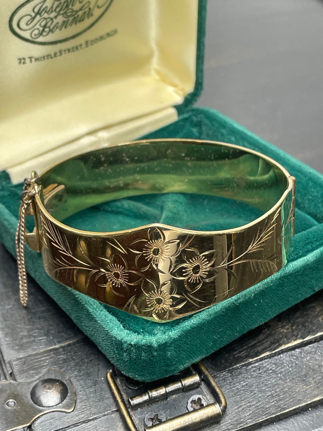 Antique Excalibur 12ct Rolled Gold Hinged Bangle for Women Chunky Cuff ...