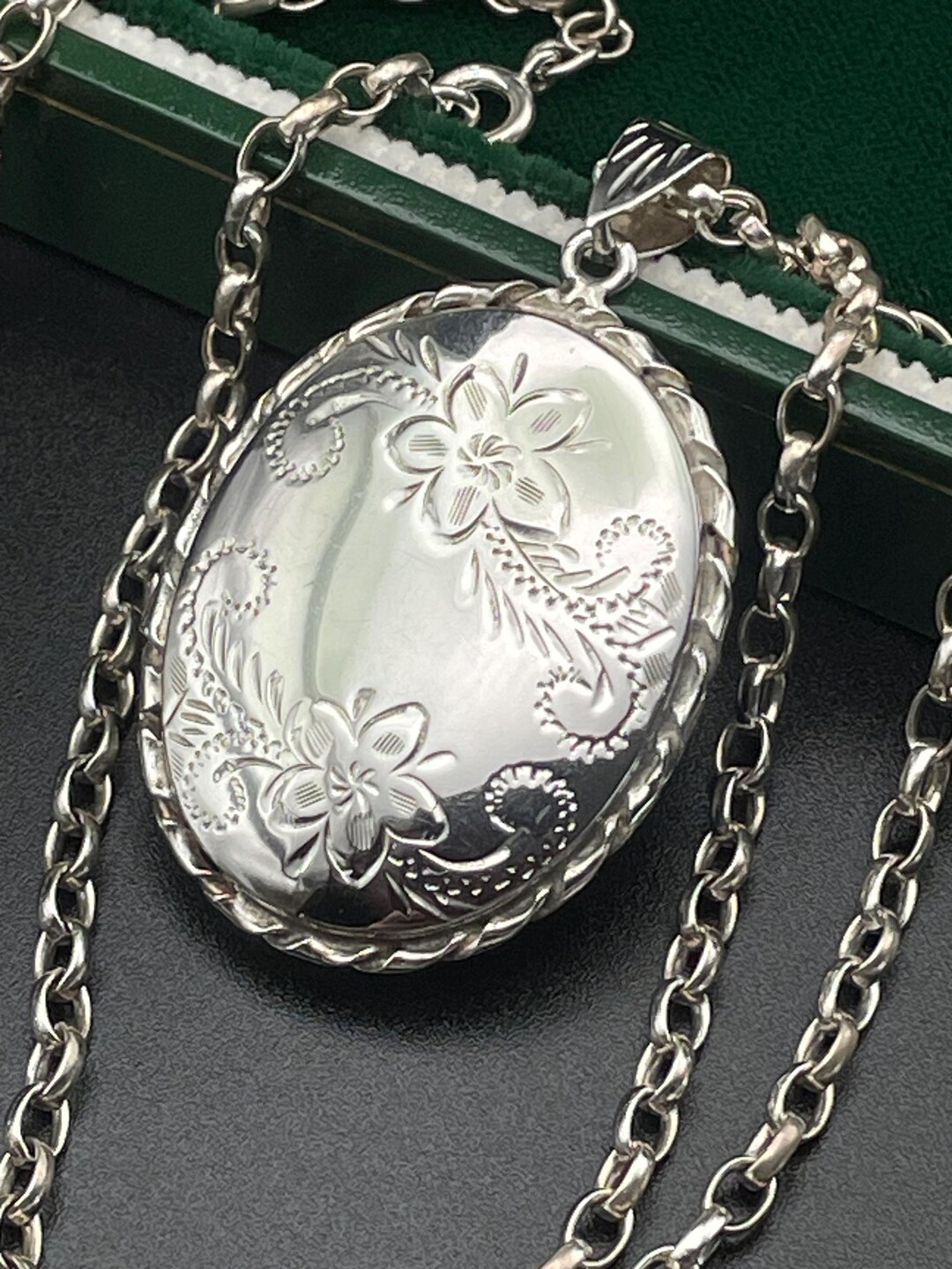 Vintage Solid Silver Locket With Chain 925 Sterling Pendant Necklace ...