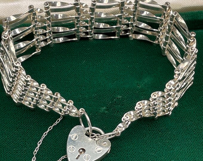 Vintage Silver Gate Padlock Bracelet Women Large 7 Bars Padlock Safety ...