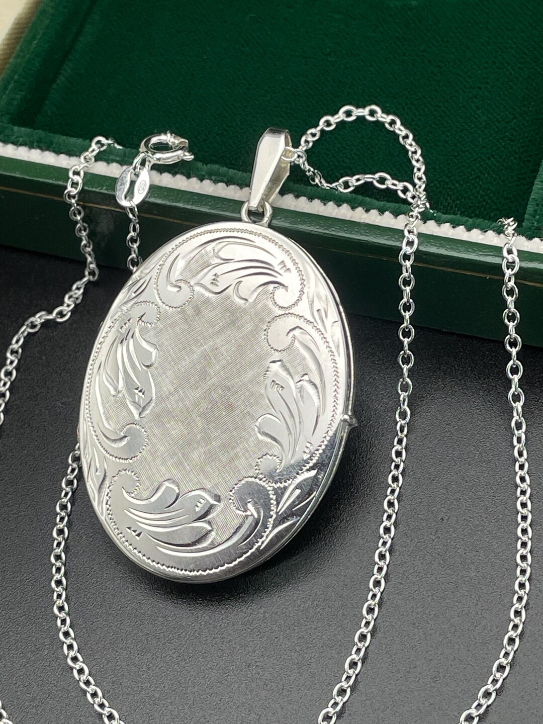 Vintage Solid Silver Locket Ornate Large Heavy Pendant Necklace ...