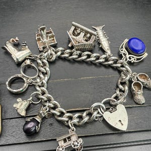 Vintage Silver Gate Padlock Bracelet Charm Bracelet 10 Charms ...