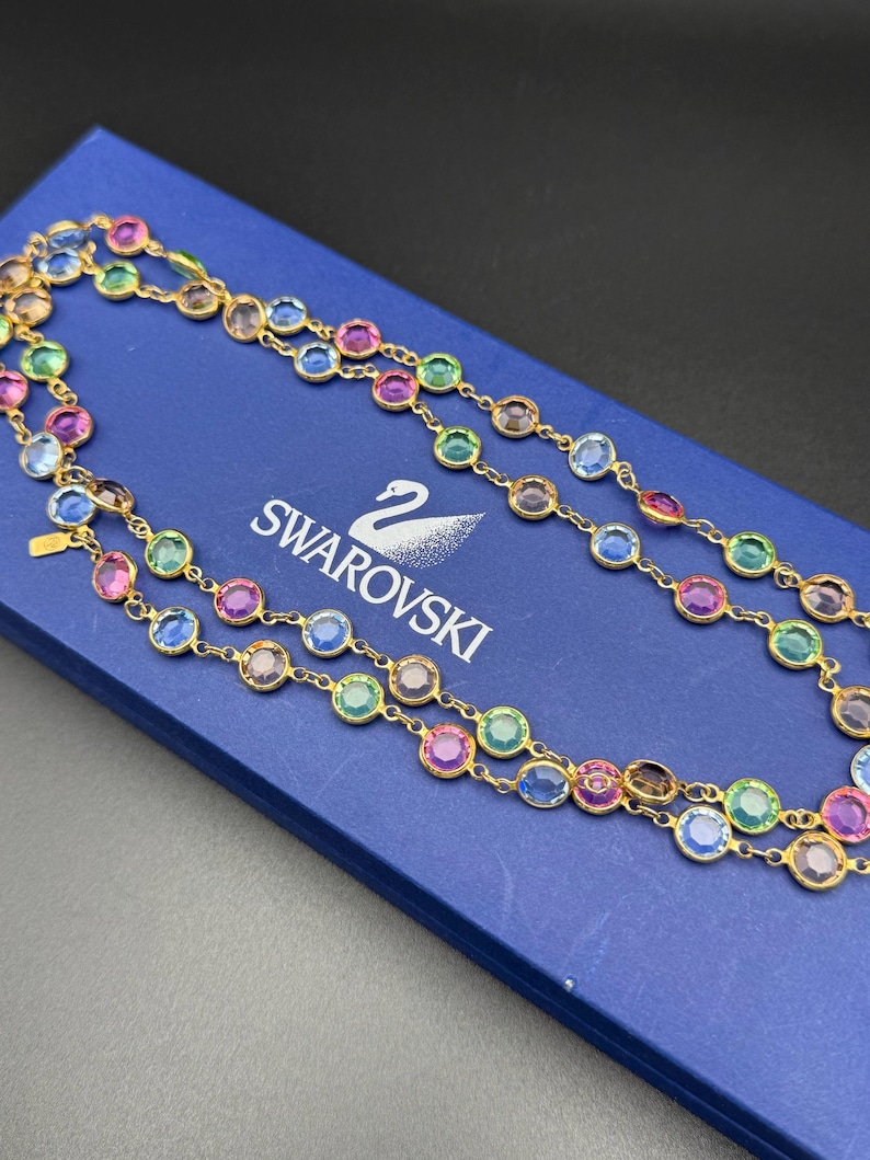 Vintage Swarovski Necklace Gold Tone Multicoloured Bezelled Swan ...