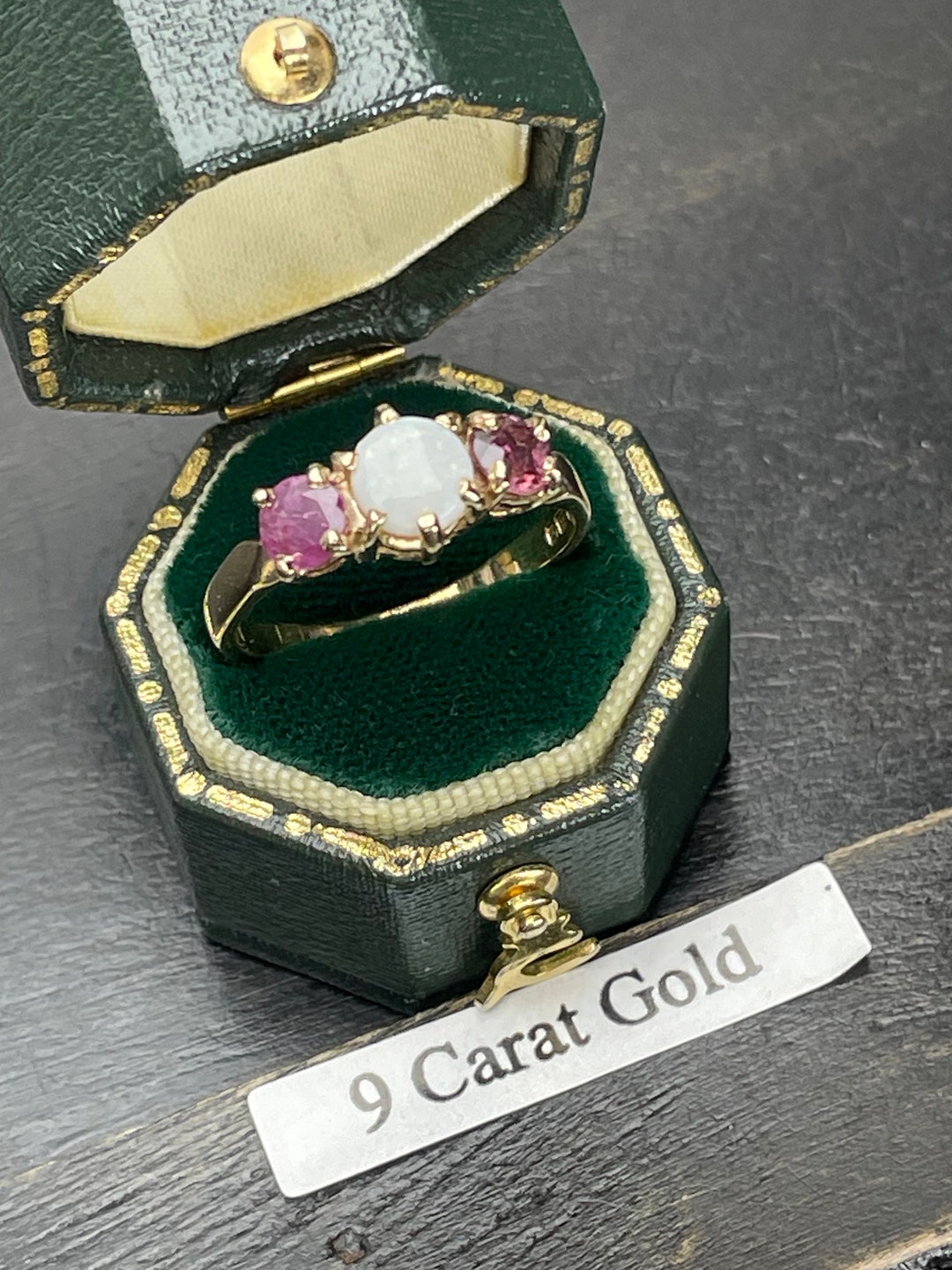 9ct Gold Ring Ruby Opal Trilogy Ring Solid Gold Hallmark London Gemstones Women Gift for Her ...