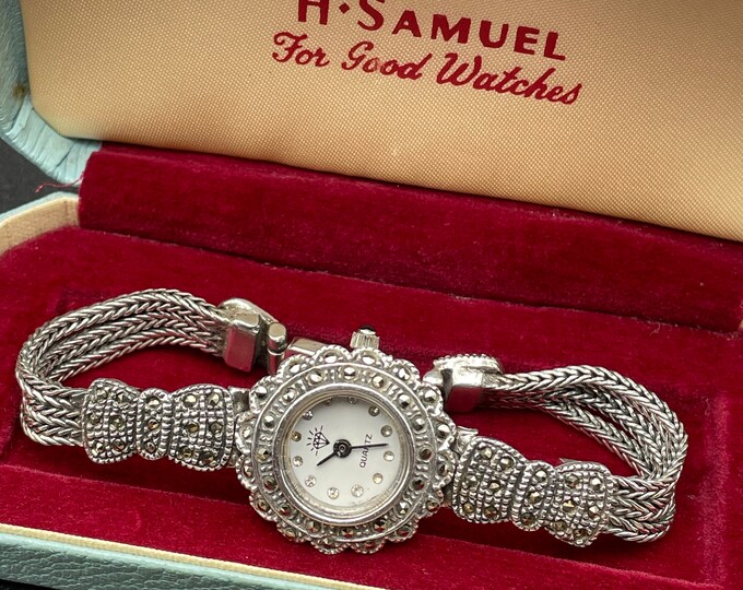 Vintage Solid Silver Watch With Marcasites Quartz Japan Movement for ...