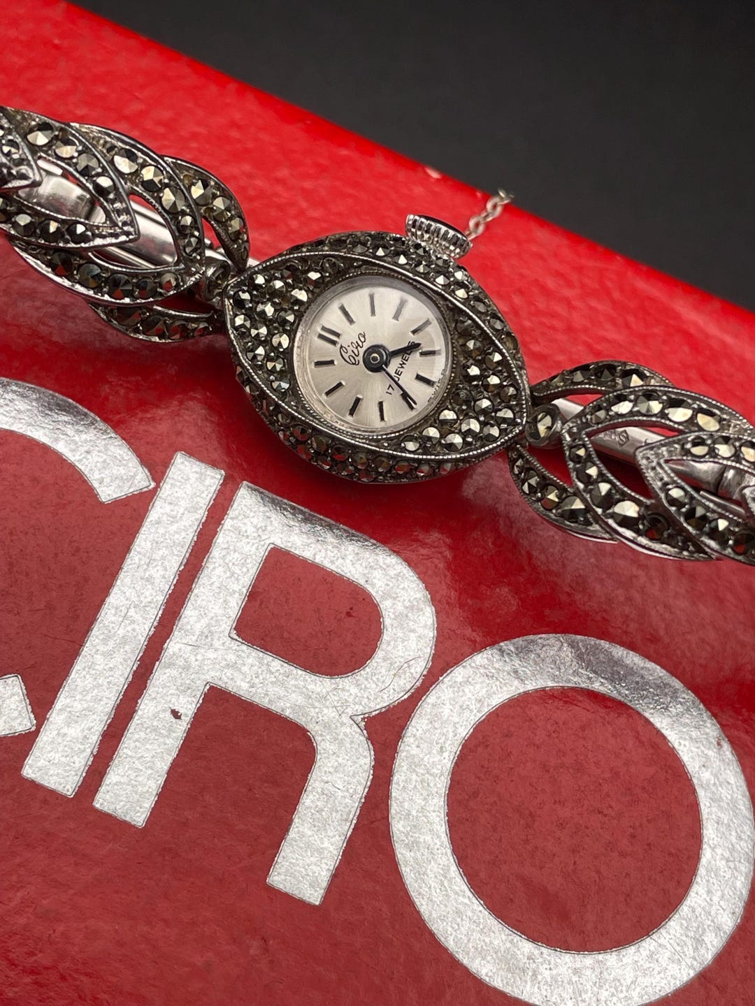 Vintage Ciro Wrist Watch Marcasites 925 Silver Mechanical Movement ...