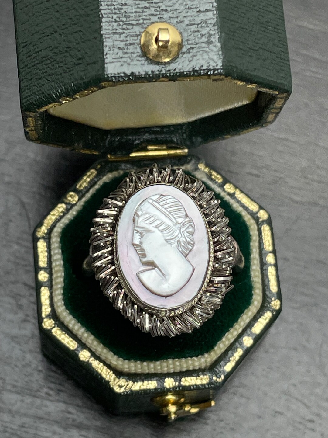 Vintage Cameo Ring Silver Hand Carved Shell Rare Abalone for Women Gift ...
