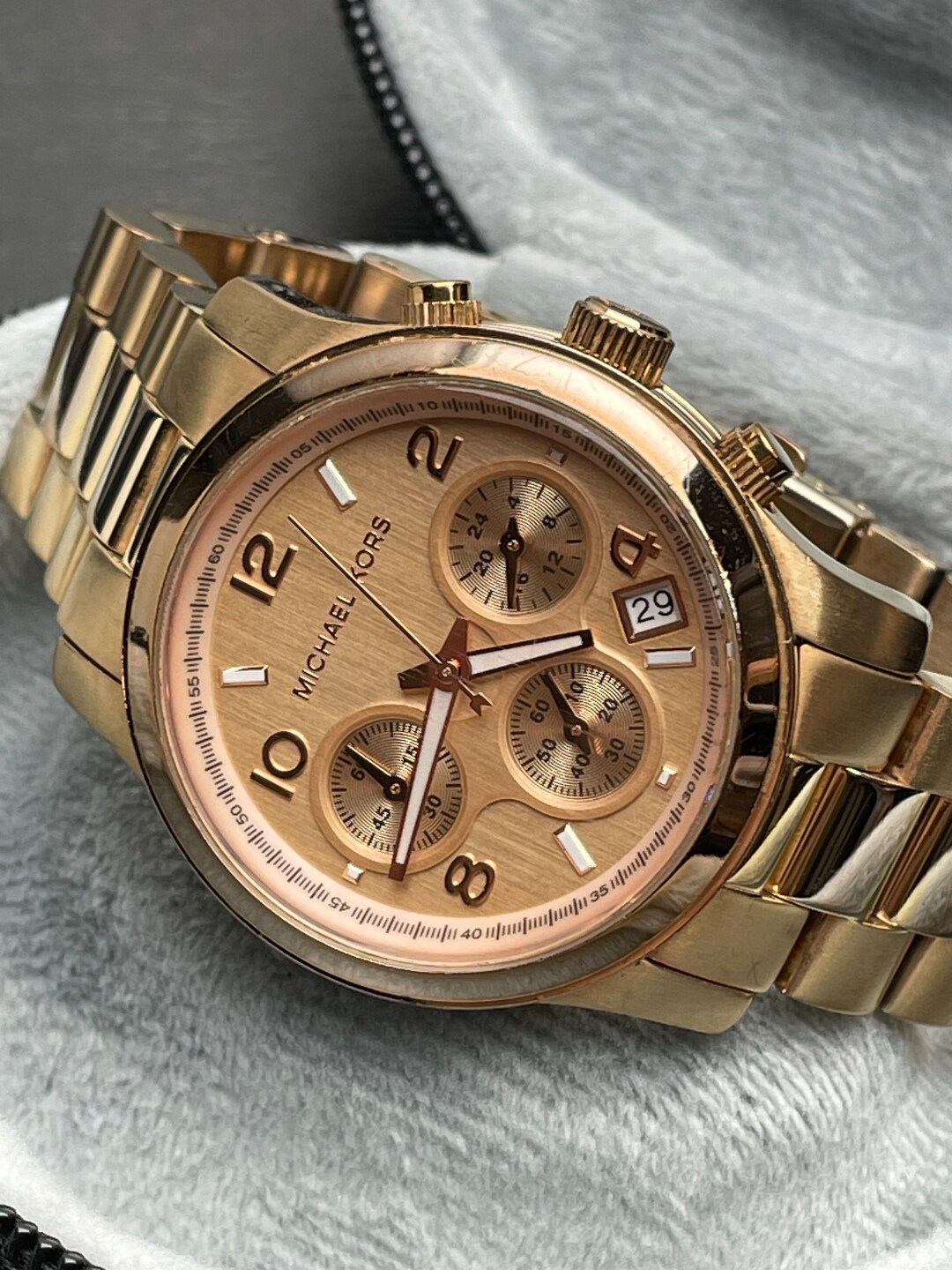 Vintage Michael Kors Wrist Watch Gold Plated Stainless Calendar Chronograph Gift for Birthday ...