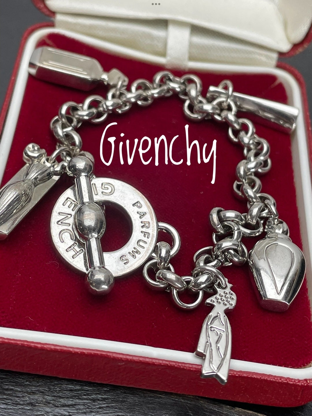 Vintage Givenchy Bracelet Silver Plated Paris Charm Bracelet Perfume ...