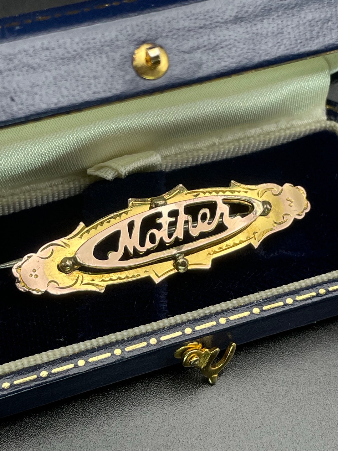 Antique Rolled Gold 'mother' Brooch Pin, Two-tone Bar Brooch Victorian ...