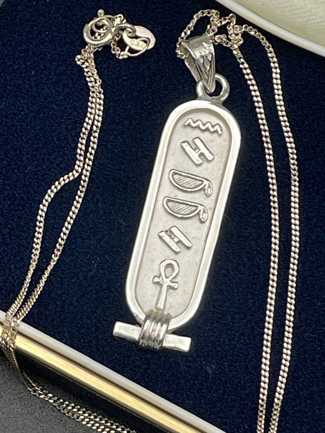 Vintage Egyptian Silver Cartouche Hieroglyphs Symbol Solid Silver for ...