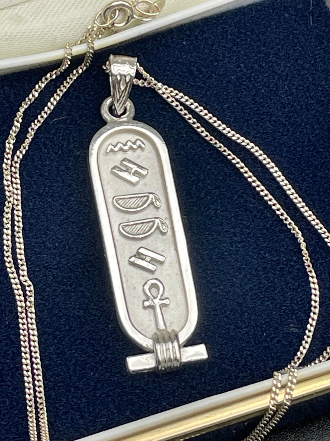 Vintage Egyptian Silver Cartouche Hieroglyphs Symbol Solid Silver for ...