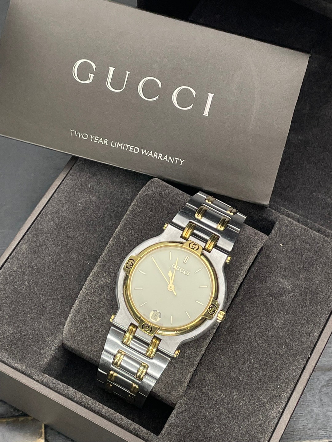 Vintage Mens Gucci Wrist Watch Gold Plated Creamy Dial Perfect ...