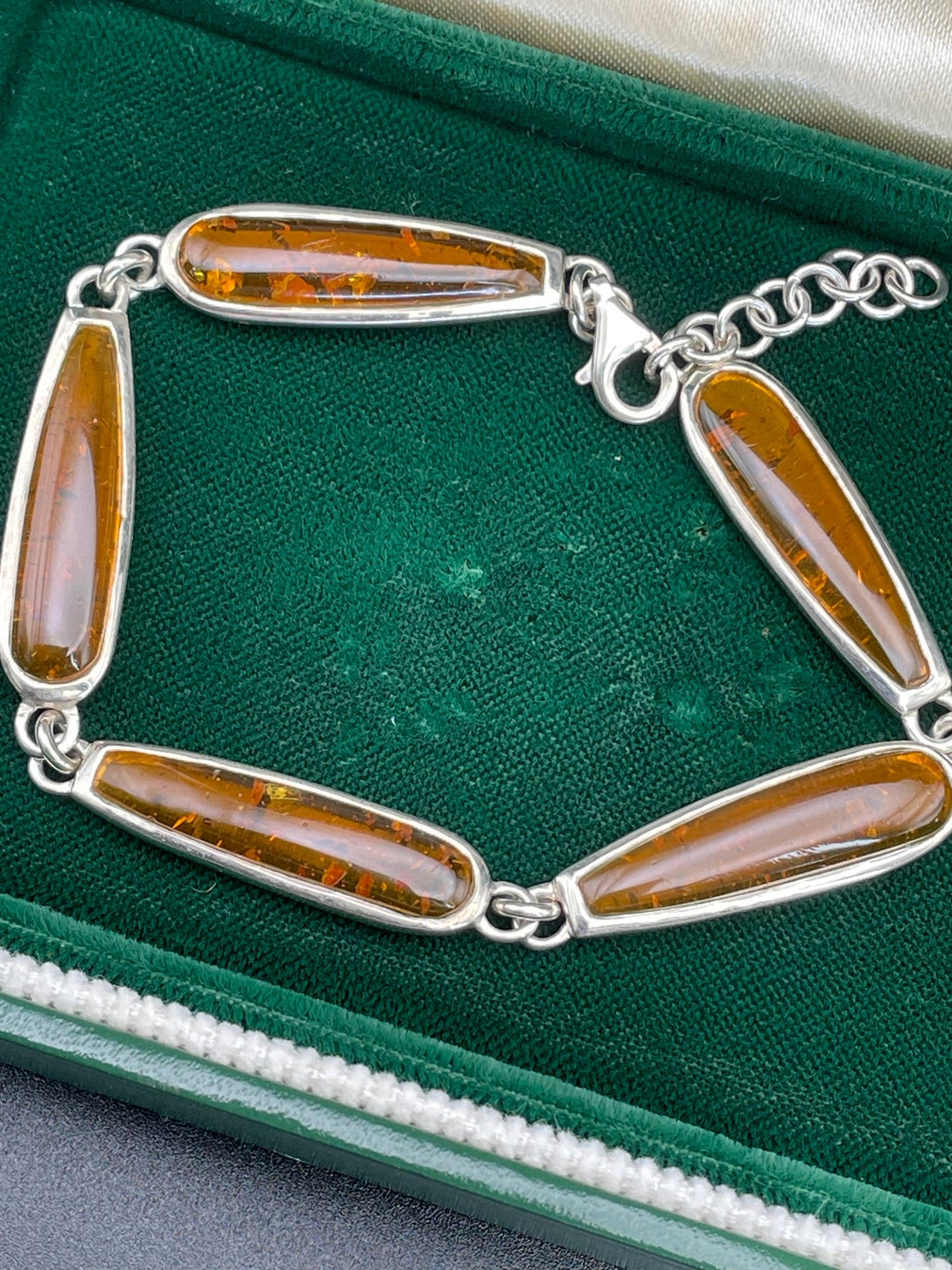 Vintage Amber Bracelet Solid Silver Link Solid Silver Gemstones for ...