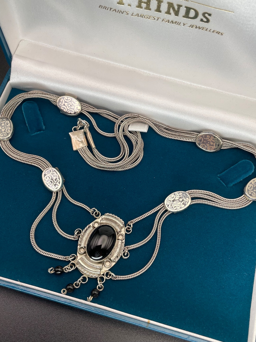 Vintage Siam Pendant Necklace Black Onix Glass 800 Solid Silver ...