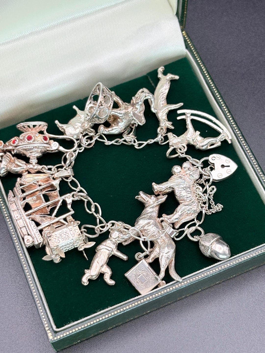 Vintage Silver ASJ Bracelet Charm Bracelet 14 Charms Solid Silver ...