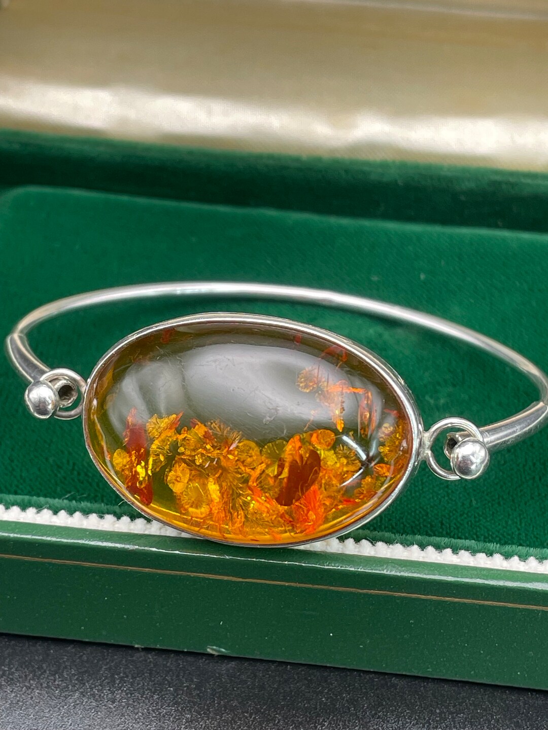 Vintage Amber Bangle Bracelet for Women Solid Silver Hallmarked 925 ...