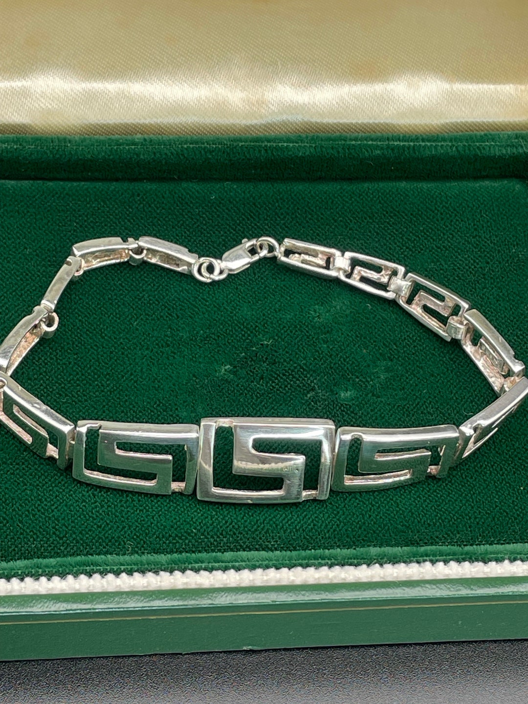 Vintage Sterling Silver Greek Style Bracelet Graduated Link Solid ...