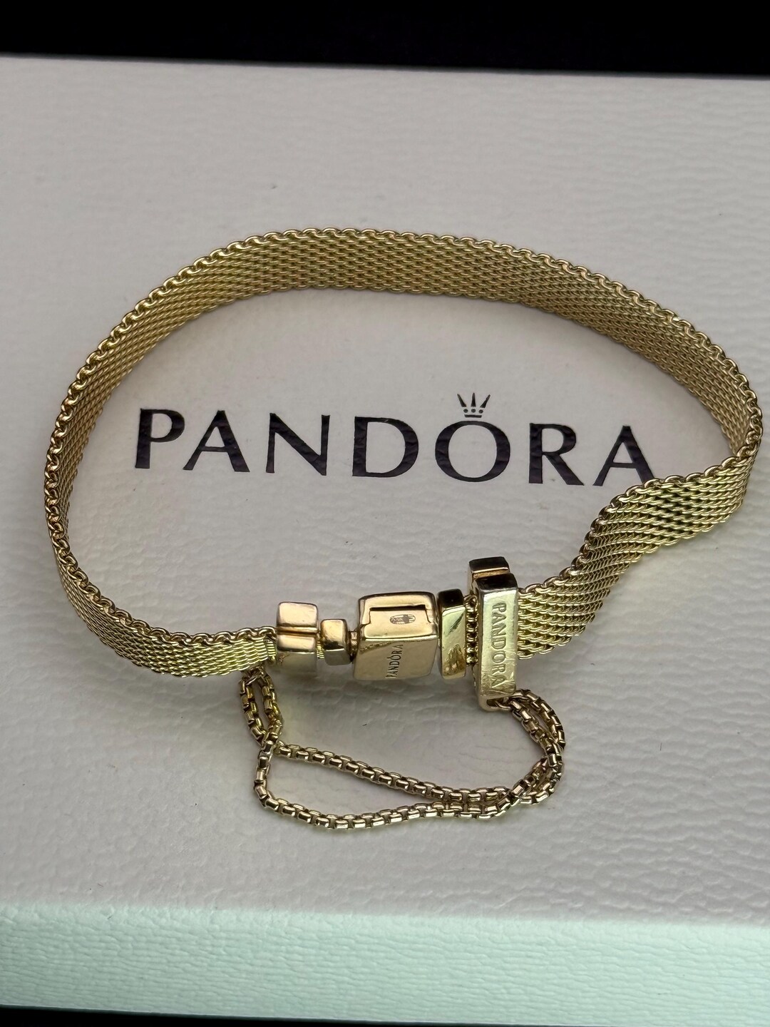 Sterling Silver Mesh Pandora Bracelet Gold Plated Bracelet Safety Chain ...