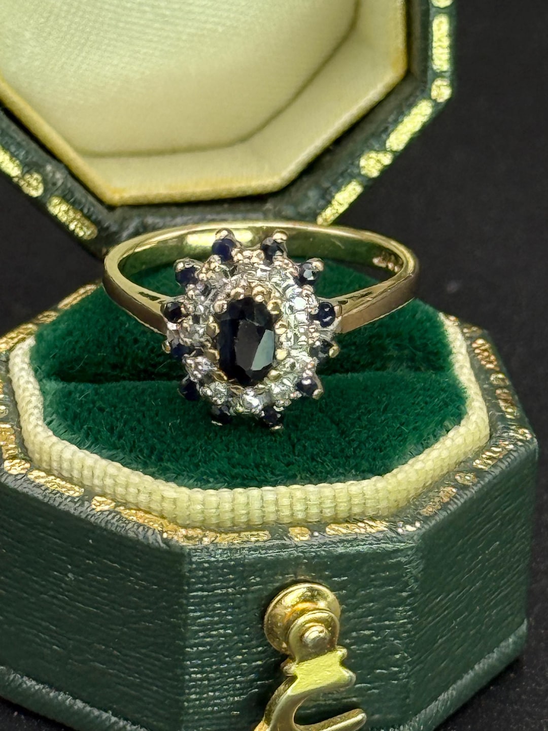 Vintage 9ct Gold Sapphire and Diamond Cluster Ring, London Hallmarked ...