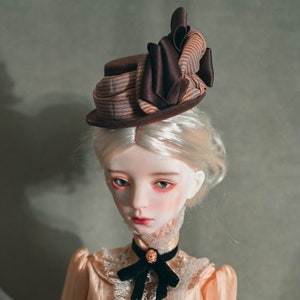 BJD 1/3 Victorian Classic Fleece Top Hat With Stripe Silk Ribbon Brown ...