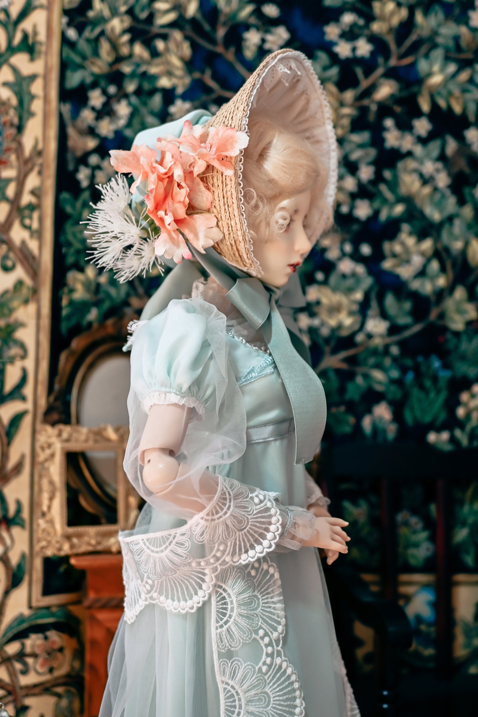 BJD 1/3 Regency Victorian Straw Hat Bonnet Ribbon With Silk Floral for ...