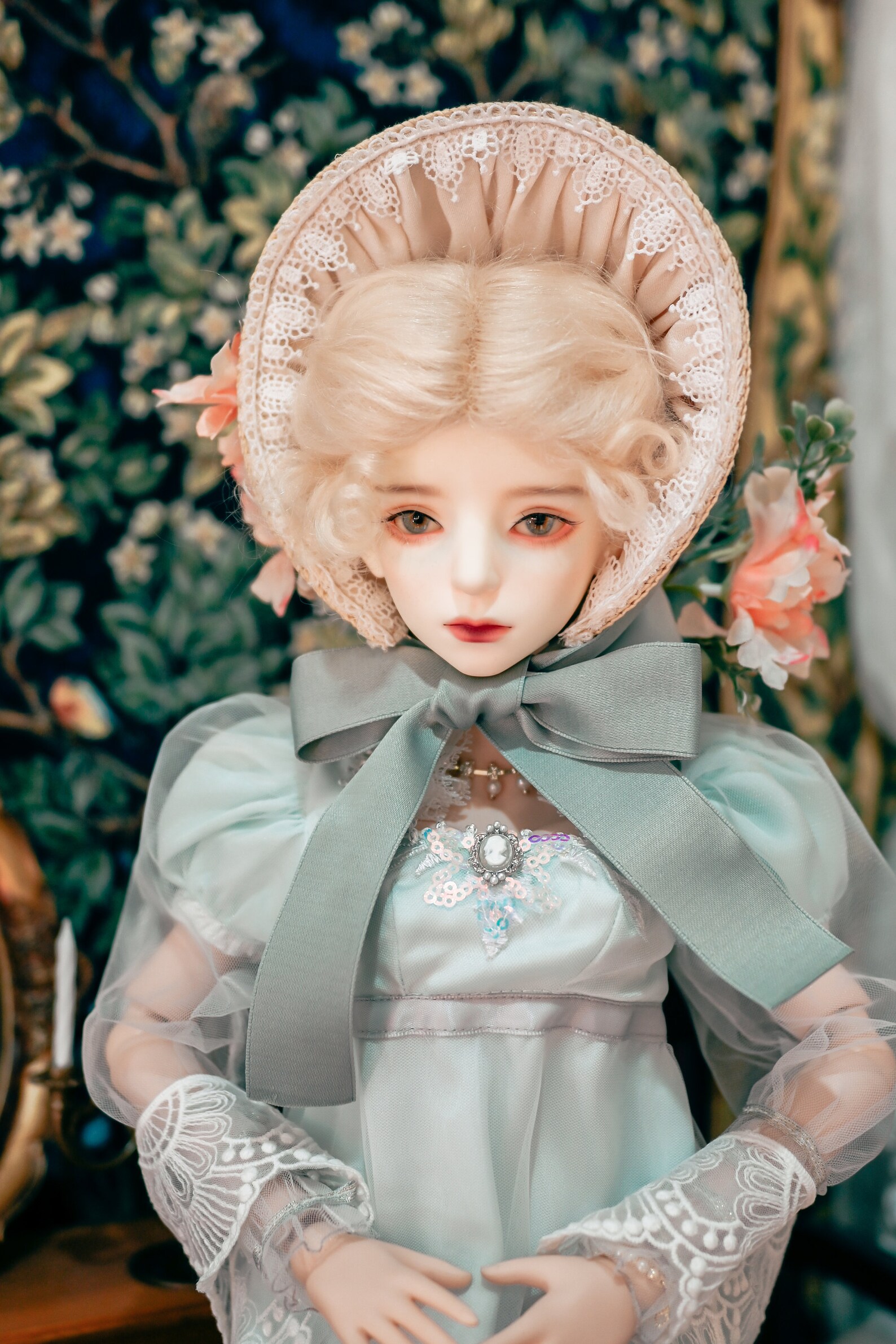 BJD 1/3 Regency Victorian Straw Hat Bonnet Ribbon With Silk Floral for ...