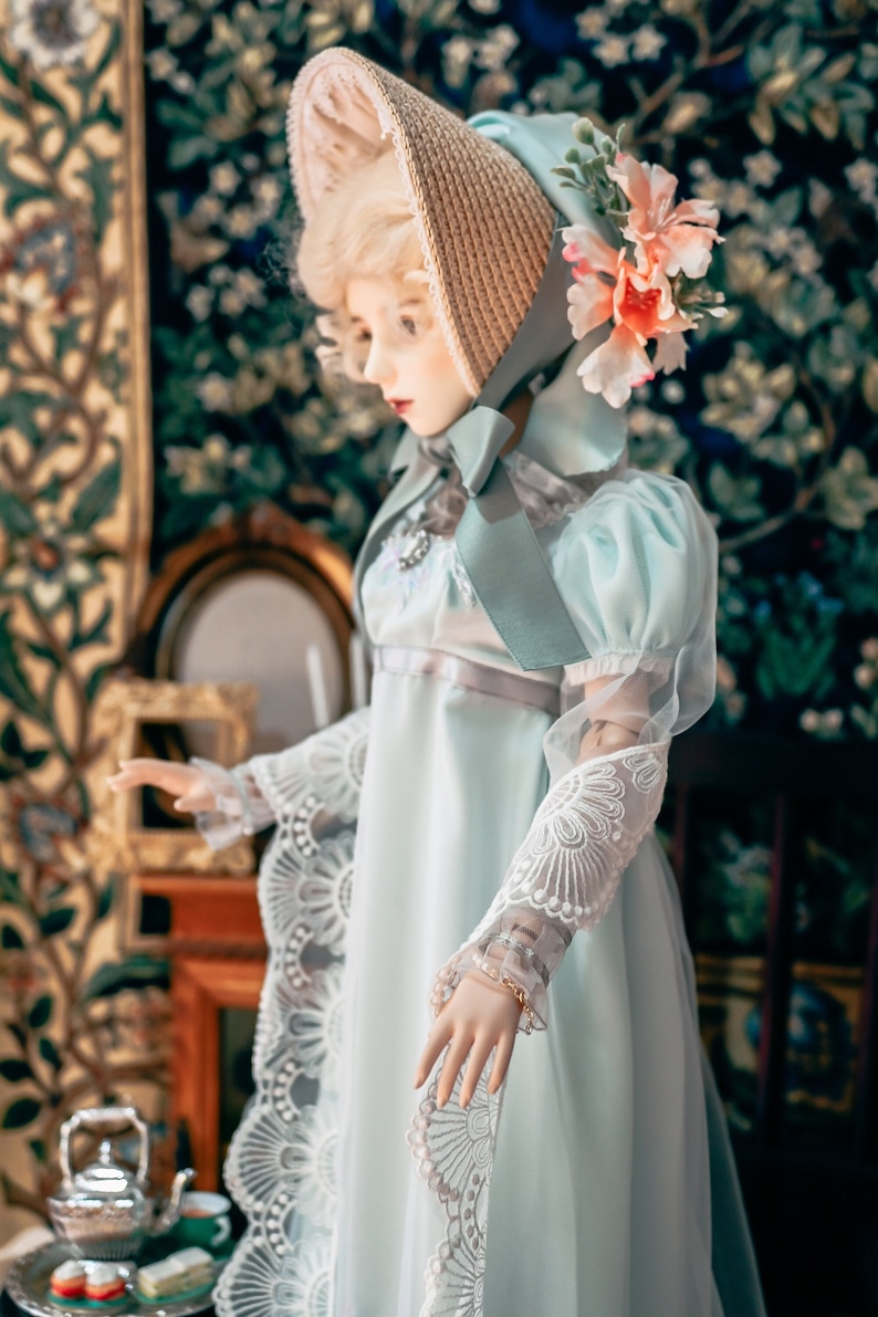 BJD 1/3 Regency Victorian Straw Hat Bonnet Ribbon With Silk Floral for ...