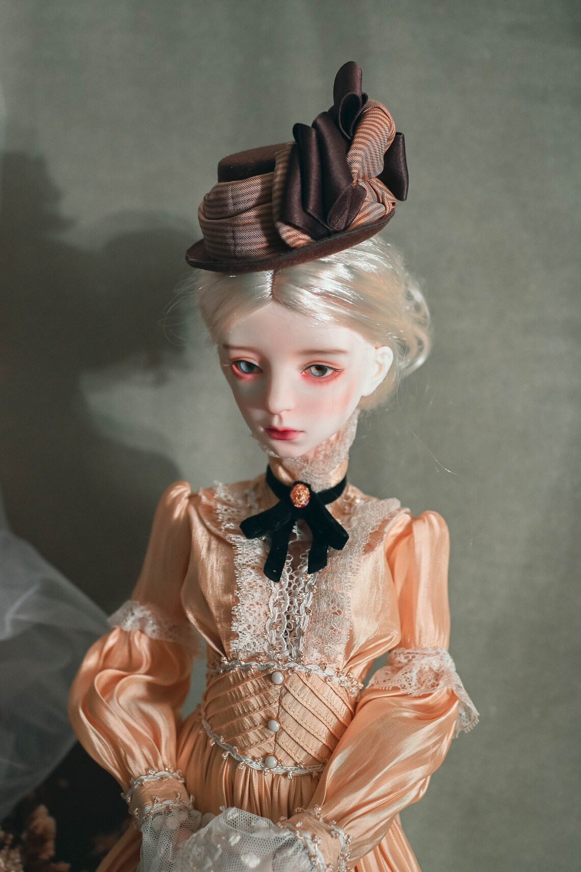 BJD 1/3 Victorian Classic Fleece Top Hat With Stripe Silk Ribbon Brown ...